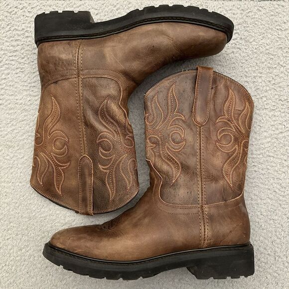 J.B. Dillon | Shoes | Jb Dillon Reserve Brown Leather Cowboy Boots Mens 15 D Square Toe Western ...